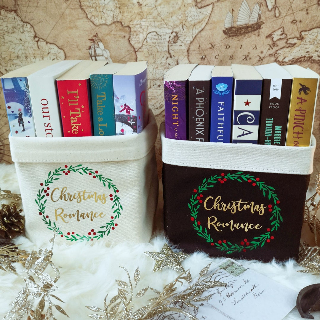 Book Basket, Christmas Romance Book Bin, Black or Cream, Teacher Gift ...
