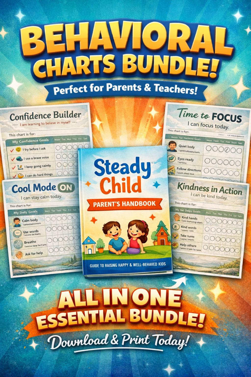 ADHD Behavior Chart Bundle for Kids Printable Calm Focus Routine Chart ...