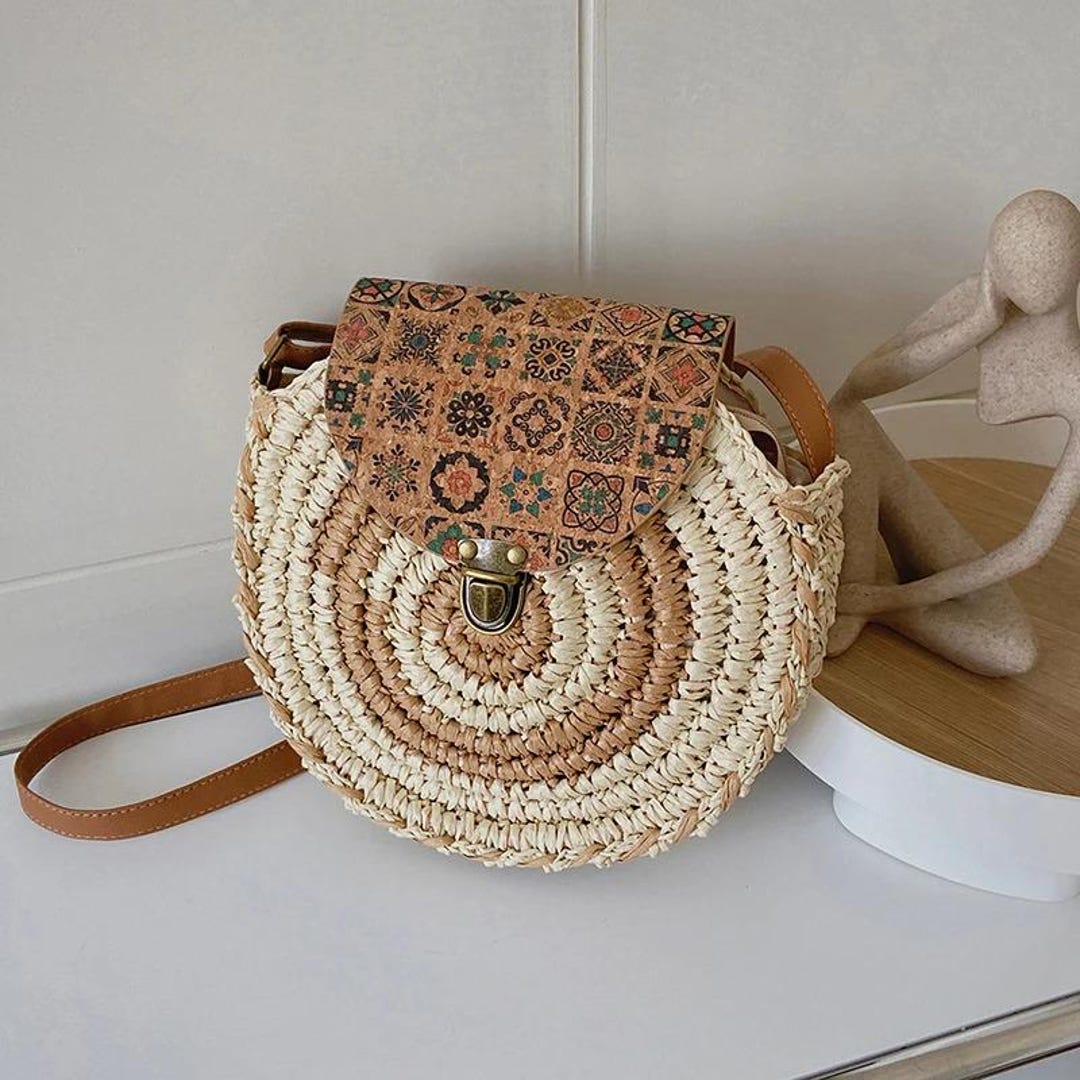 Handwoven Round Straw Crossbody Bag: Boho Chic Summer Travel Purse - Etsy