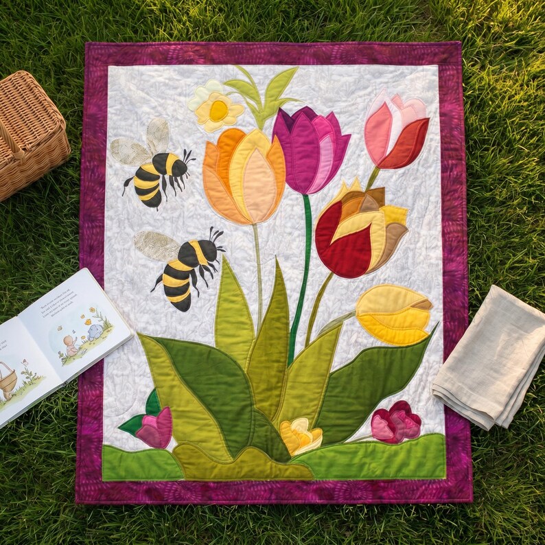 Spring Tulip Quilt Pattern PDF – Floral Appliqué With Bees 16 X 20 ...