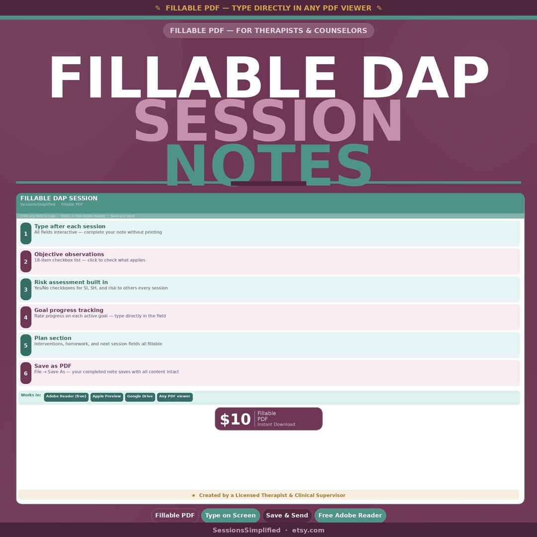 Fillable DAP Session Notes Template | Type After Each Session ...