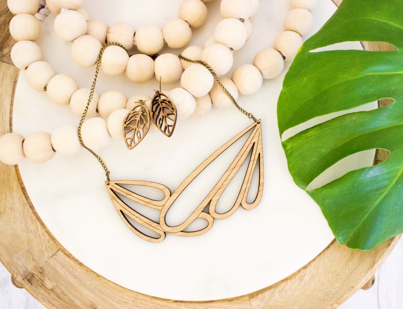 Leaf Earrings Long Dangle Earrings Laser Cut Wooden Etsy