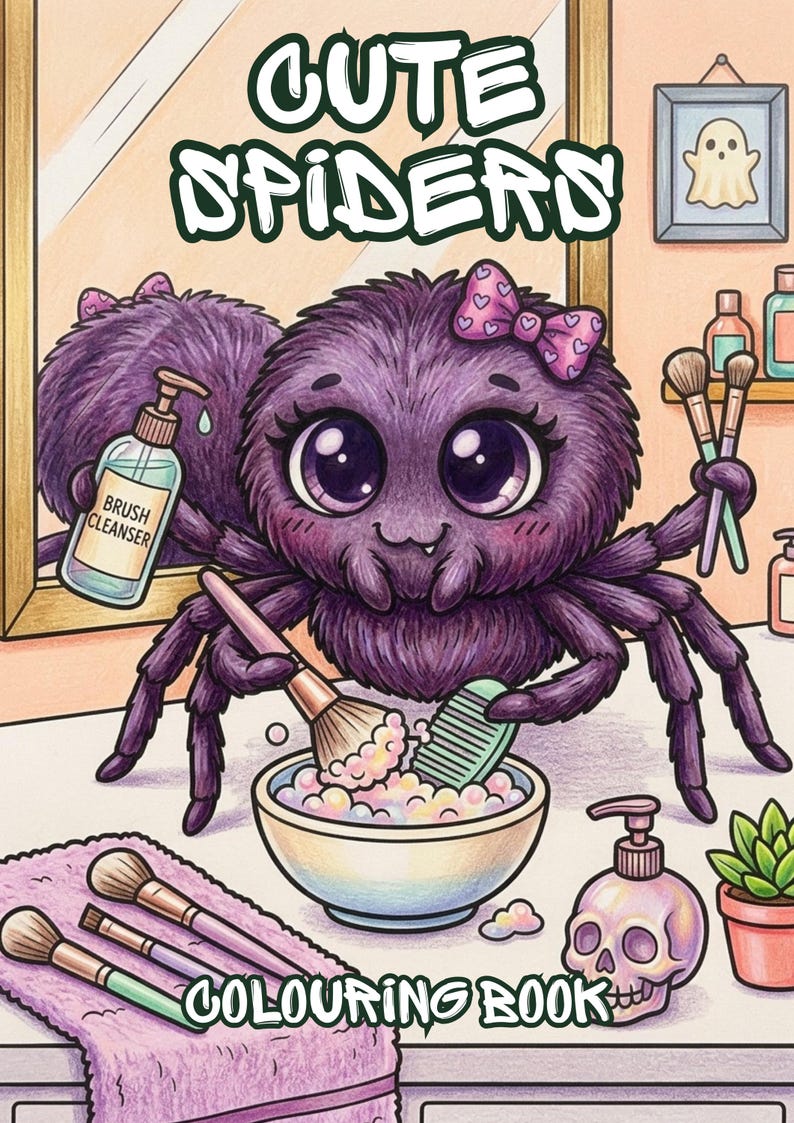Kawaii Spiders Coloring Book | Spooky Halloween Gothic Printable Pages ...