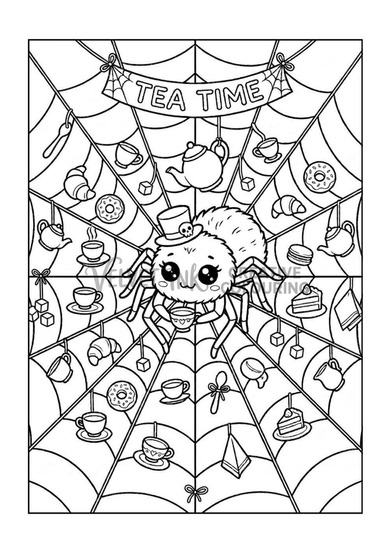 Kawaii Spiders Coloring Book | Spooky Halloween Gothic Printable Pages ...