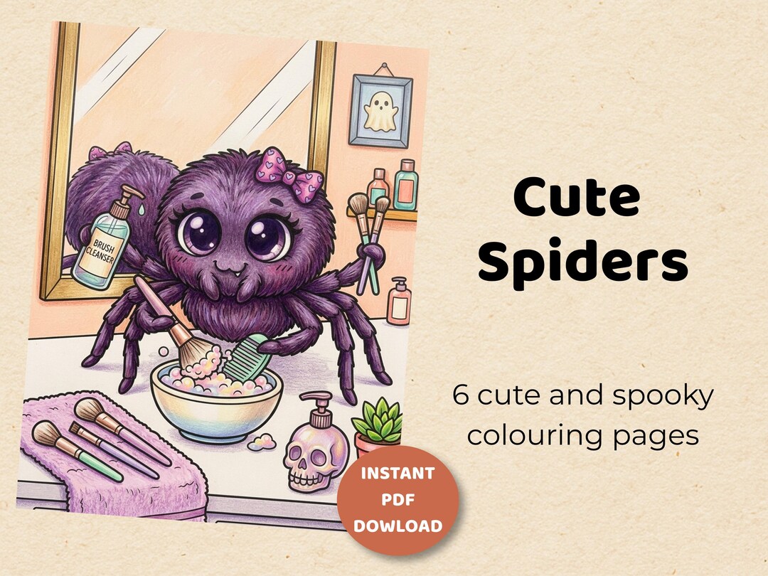 Kawaii Spiders Coloring Book | Spooky Halloween Gothic Printable Pages ...