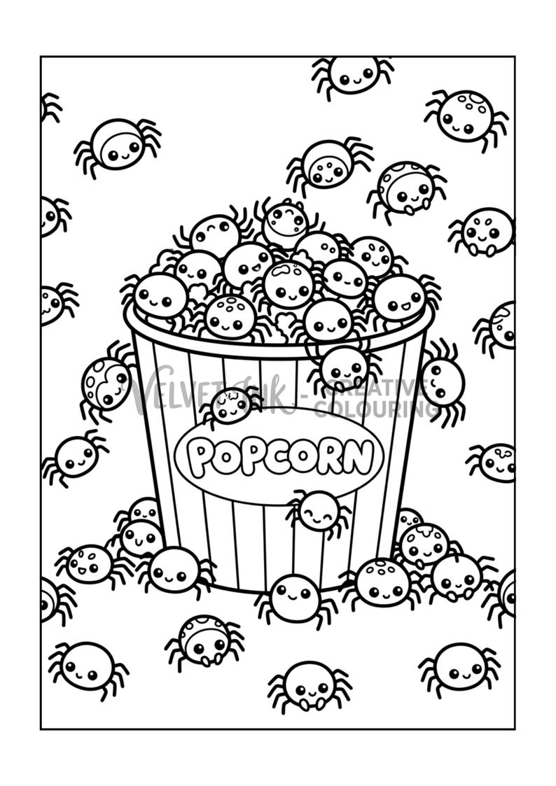 Kawaii Spiders Coloring Book | Spooky Halloween Gothic Printable Pages ...