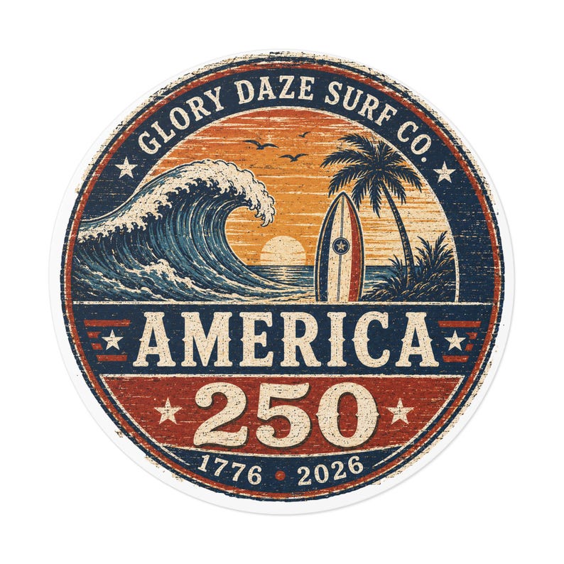 America 250 Patriotic Surf Sticker, Vintage Red White Blue Decal - Etsy