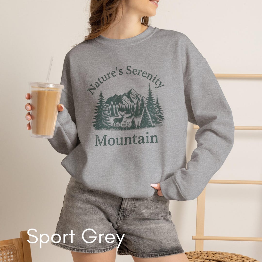 Nature's Serenity Sweatshirt | Mountain Graphic Crewneck, Forest ...