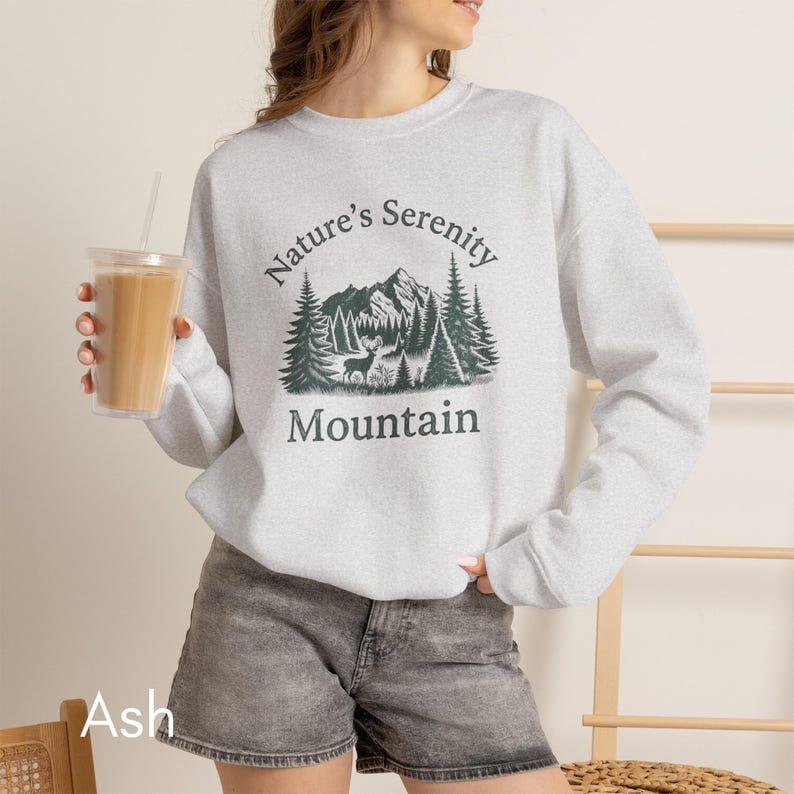 Nature's Serenity Sweatshirt | Mountain Graphic Crewneck, Forest ...
