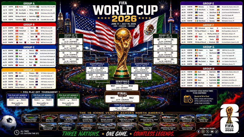 FIFA World Cup 2026 Wall Chart - Etsy Canada