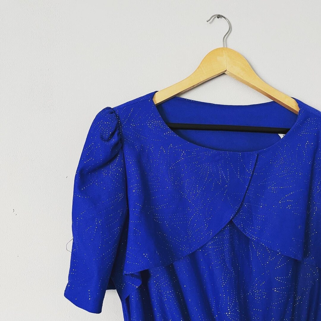 1980s Electric Blue Sparkle Dress - Etsy