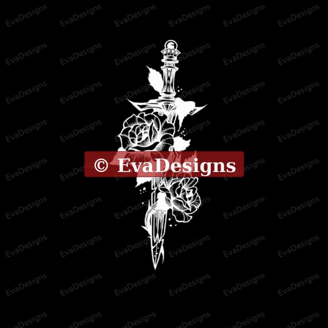Original Tattoo Design “dagger Rose”, Gothic Floral Tattoo Flash, Fine ...