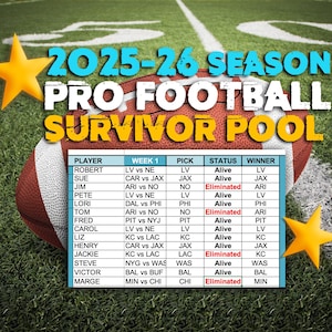 NFL Survivor Pool Spreadsheet 2025 | Football Pick’em Tracker | Office ...