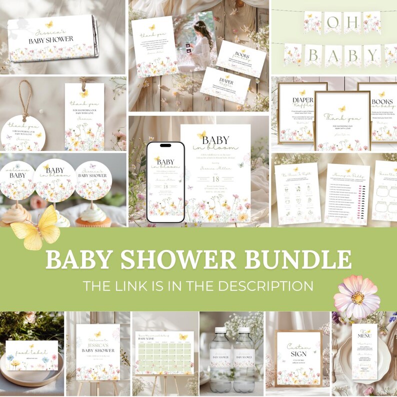 Baby Shower Food Labels: Wildflower Butterfly Buffet Cards (digital ...