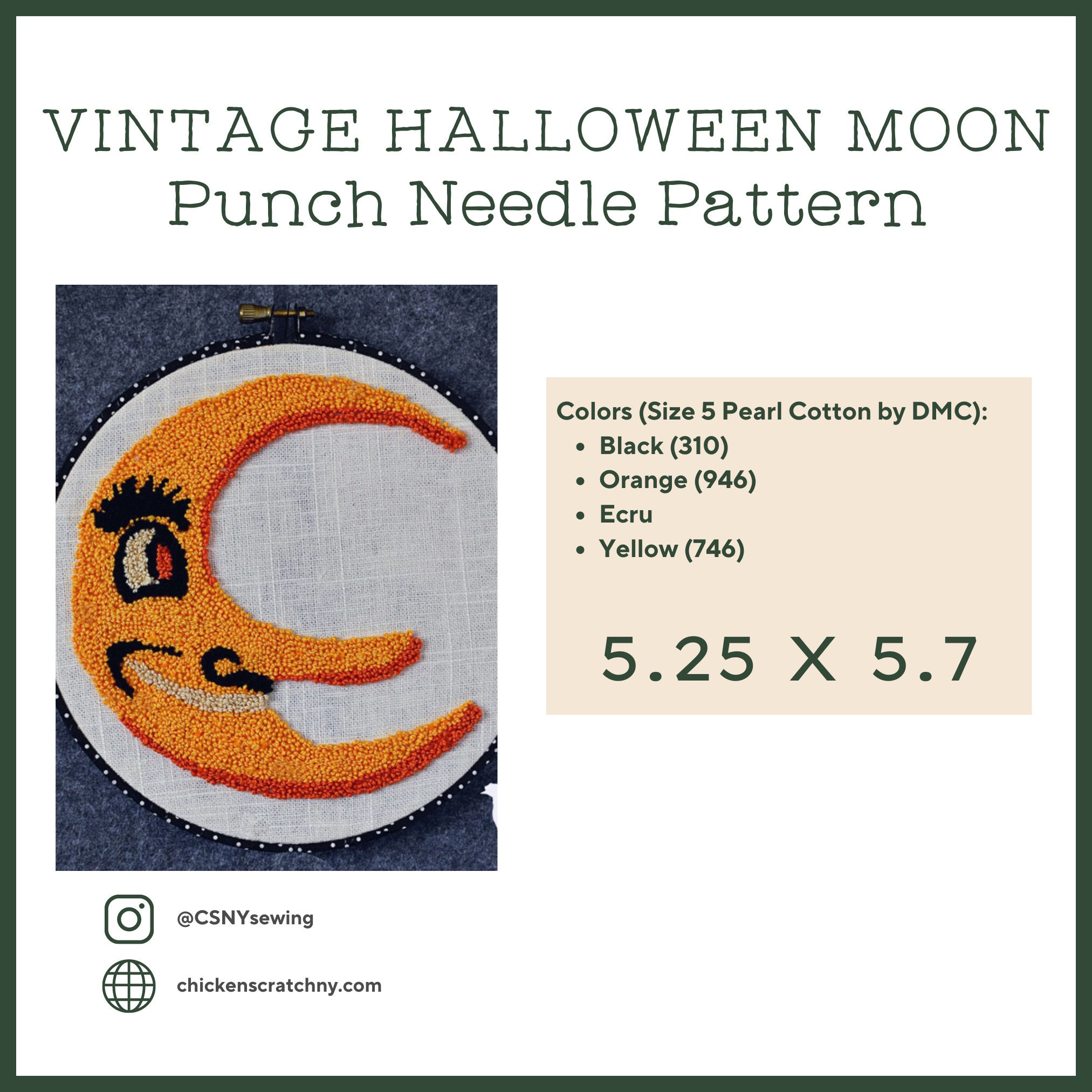 Vintage Halloween Moon Punch Needle Pattern Printable, Halloween Punch ...