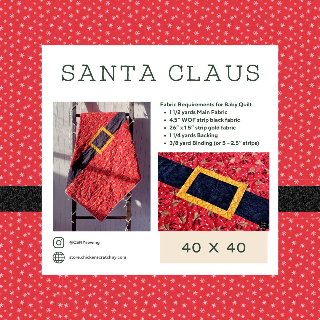 Santa Claus Quilt Pattern, PDF Christmas Quilt Pattern Includes 3 Sizes ...
