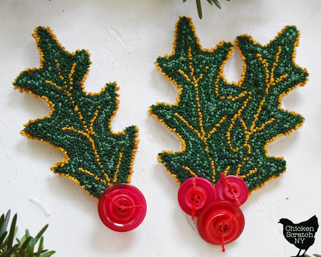 Holly Leaf Punch Needle Pattern Printable, Winter Punch Needle Pattern ...