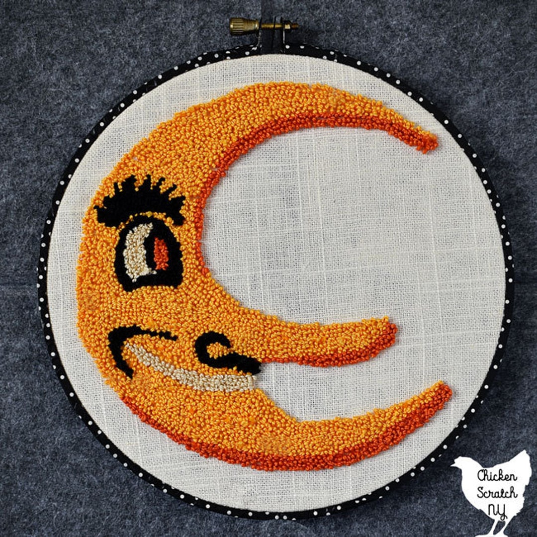 Vintage Halloween Moon Punch Needle Pattern Printable, Halloween Punch ...