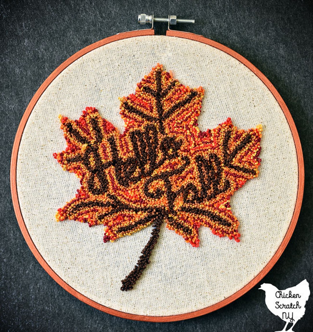 Hello Fall Maple Leaf Punch Needle Pattern, Autumn Embroidery Design, Punch Needle Patterns PDF ...