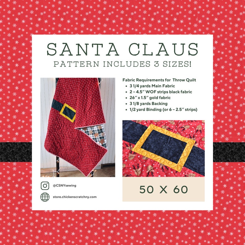 Santa Claus Quilt Pattern, PDF Christmas Quilt Pattern Includes 3 Sizes ...