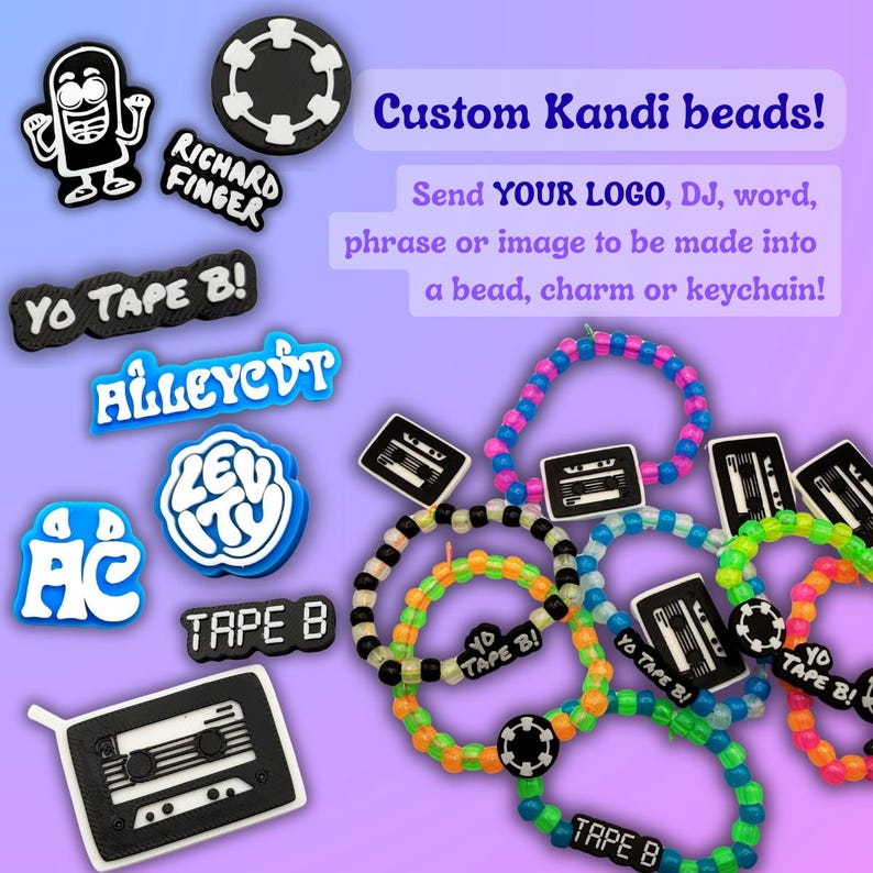 Custom Kandi Beads (5-pack) | Your Logo, DJ, Word, Phrase Charm - Etsy