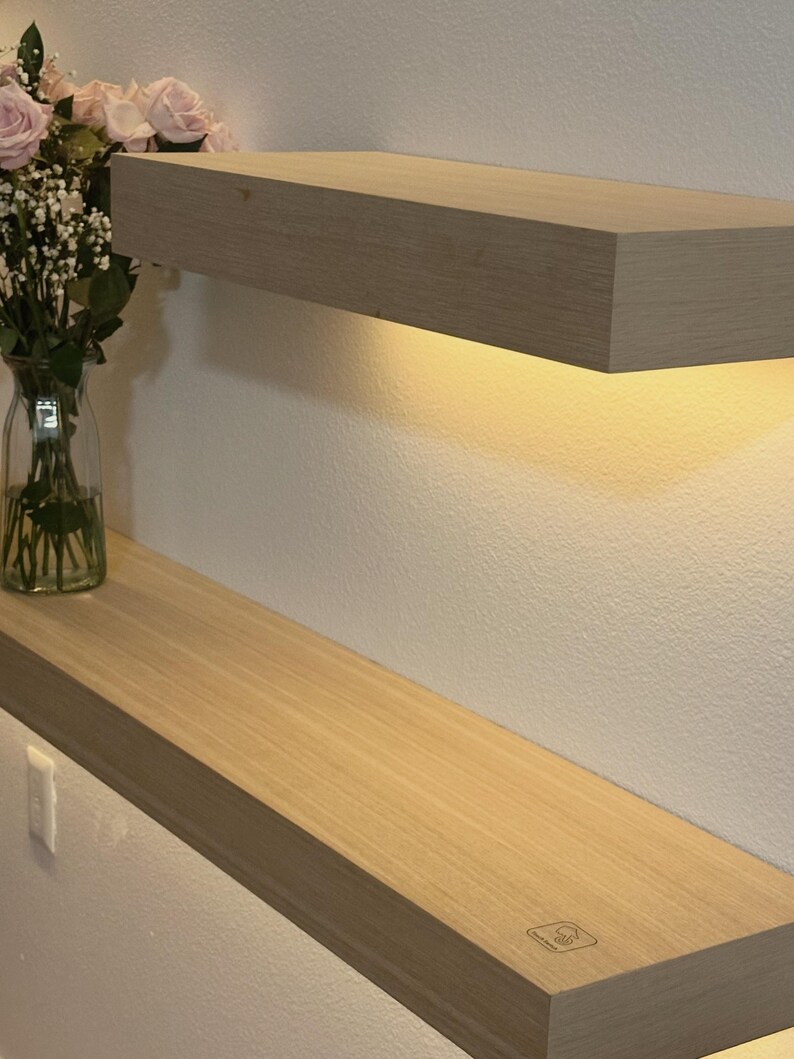 White Oak Floating Shelf – Handmade LED Shelf With Sensor Light – Wall ...