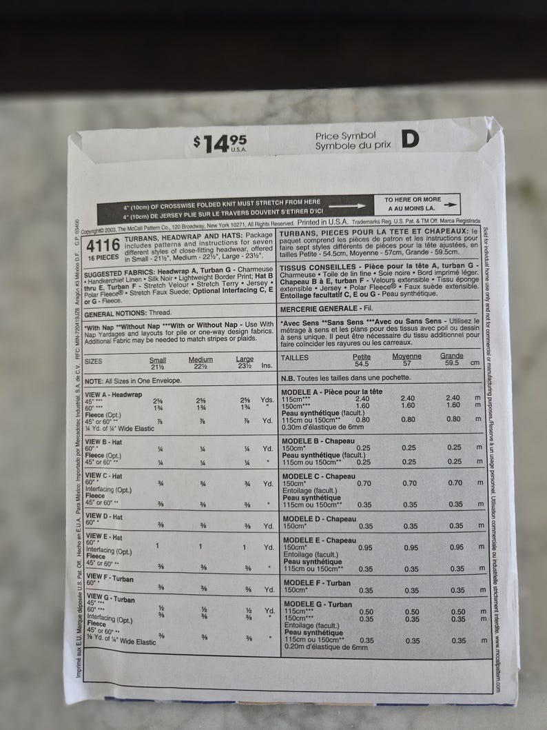 Mccall's SEWING Pattern 4116 Fashion Accessories- All Sizes, 16 Pieces ...