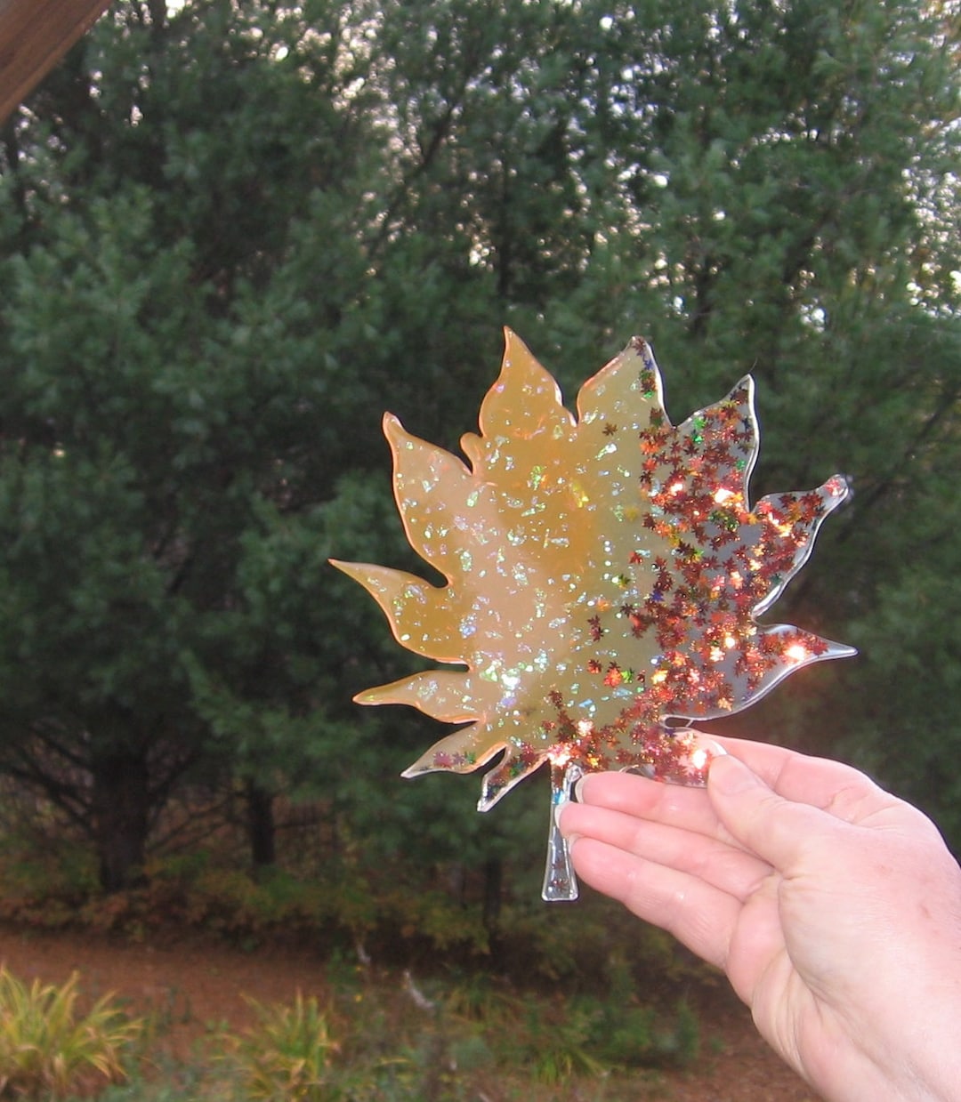 Resin Maple Leaf Tray Trinket Dish With Holographic Maple Leaf Glitter ...