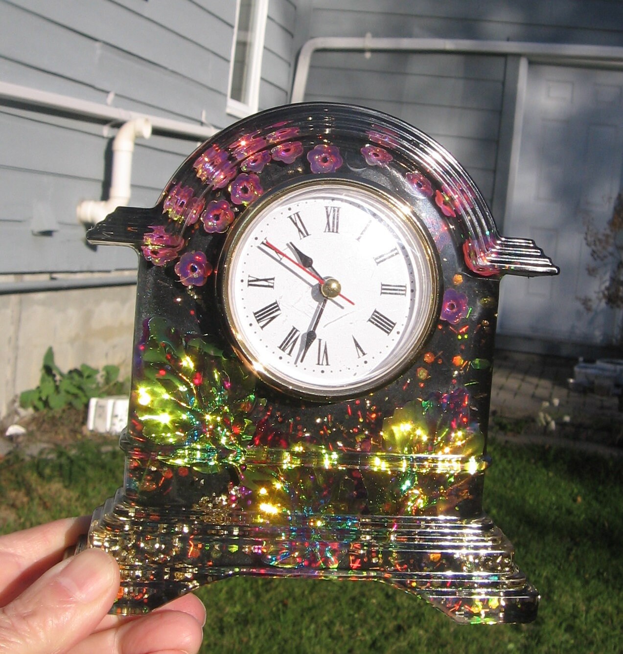 Small Resin Mantel Clock Sparkly Foil Leaves and Flowers - Etsy