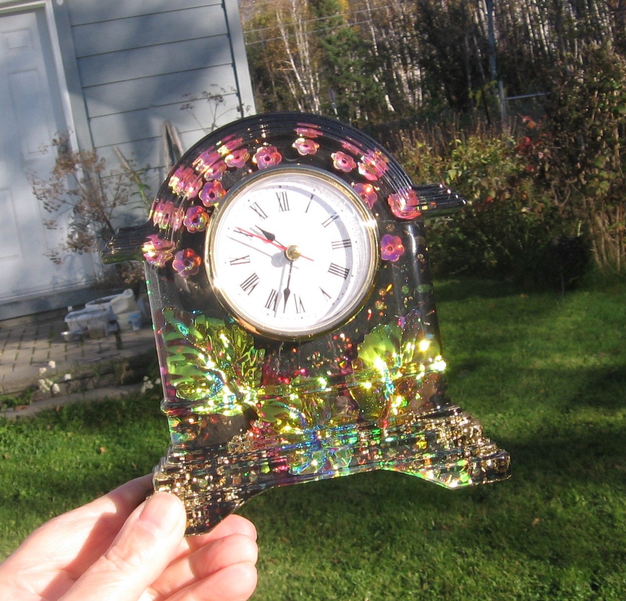 Small Resin Mantel Clock Sparkly Foil Leaves and Flowers - Etsy
