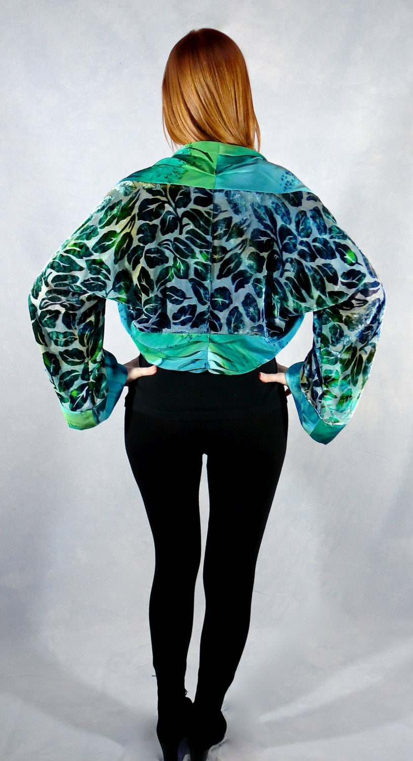 Devore Velvet Shrug/cropped Jacket in Turquoise and Emerald - Etsy