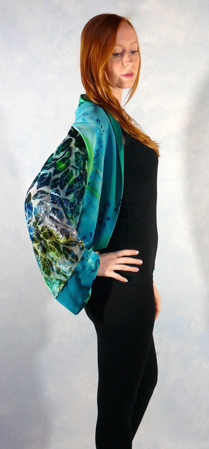 Devore Velvet Shrug/cropped Jacket in Turquoise and Emerald - Etsy