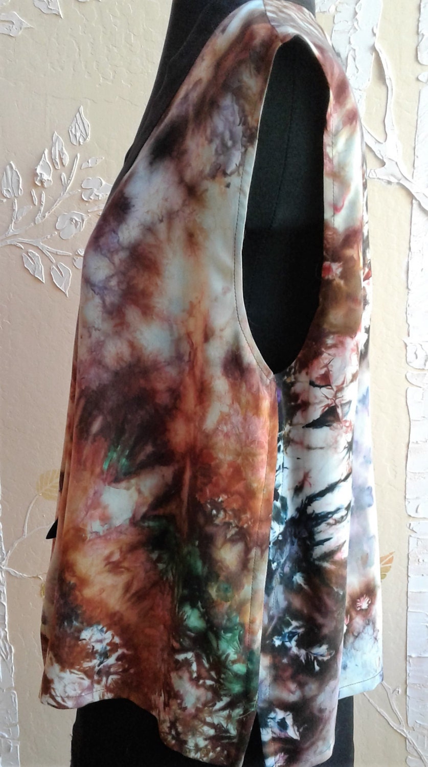 Ice Dyed Hand Dyed Rayon Cropped Tunic Vest in Brown Umber, Pumpkin ...