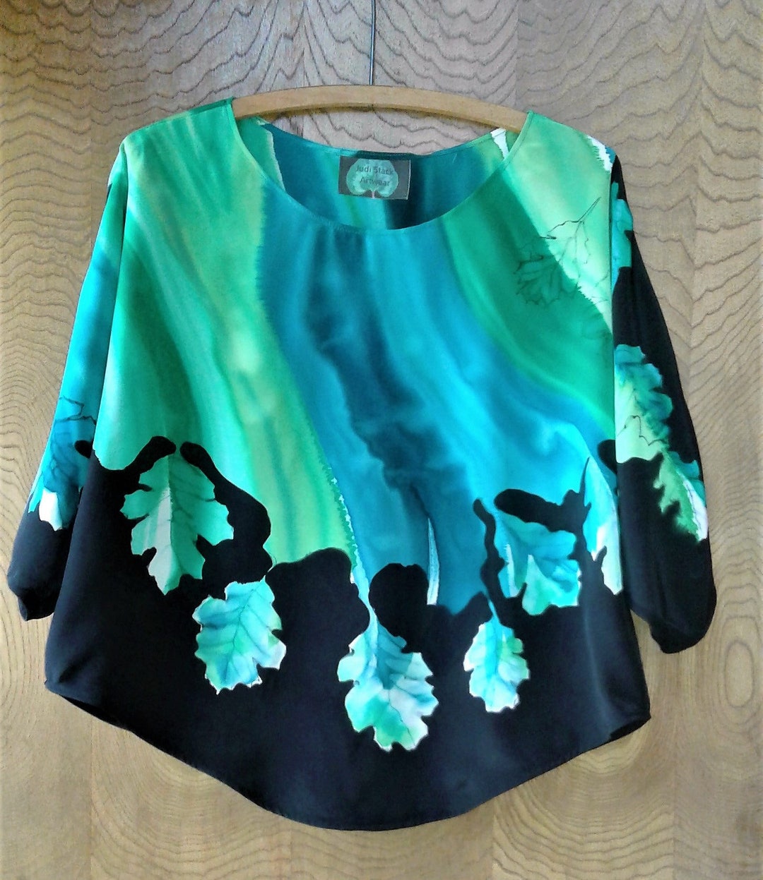 Hand Painted Silk Crepe De Chine Oak Leaf Crop Top Blouse in Emerald ...
