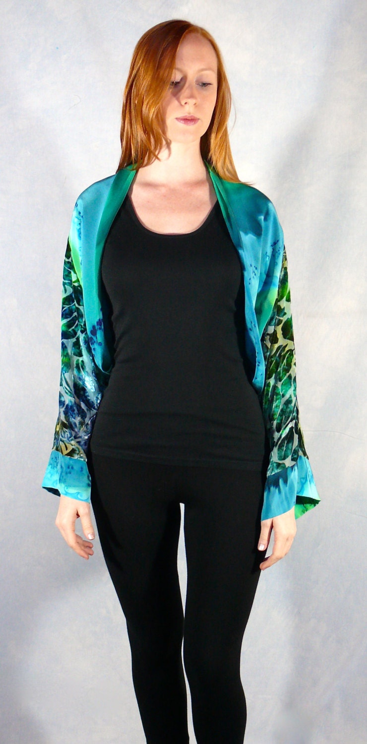 Devore Velvet Shrug/cropped Jacket in Turquoise and Emerald - Etsy