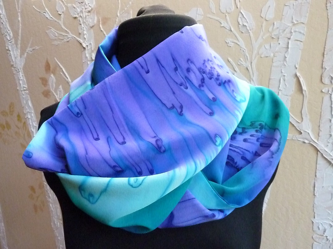 Circular Infinity Silk Scarf Turquoise Purple Emerald Green - Etsy