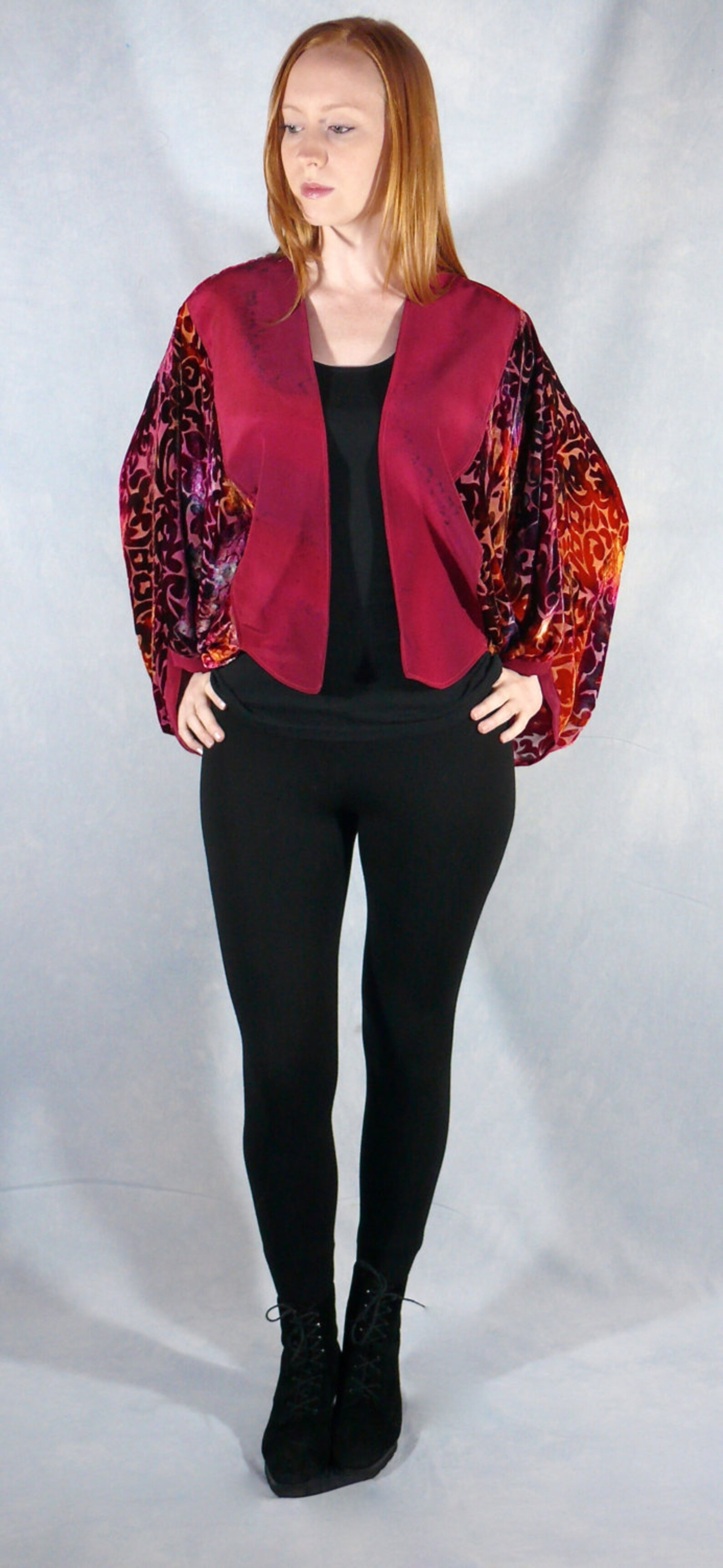 Devore Velvet Ruby Red Holiday Butterfly Jacket - Etsy