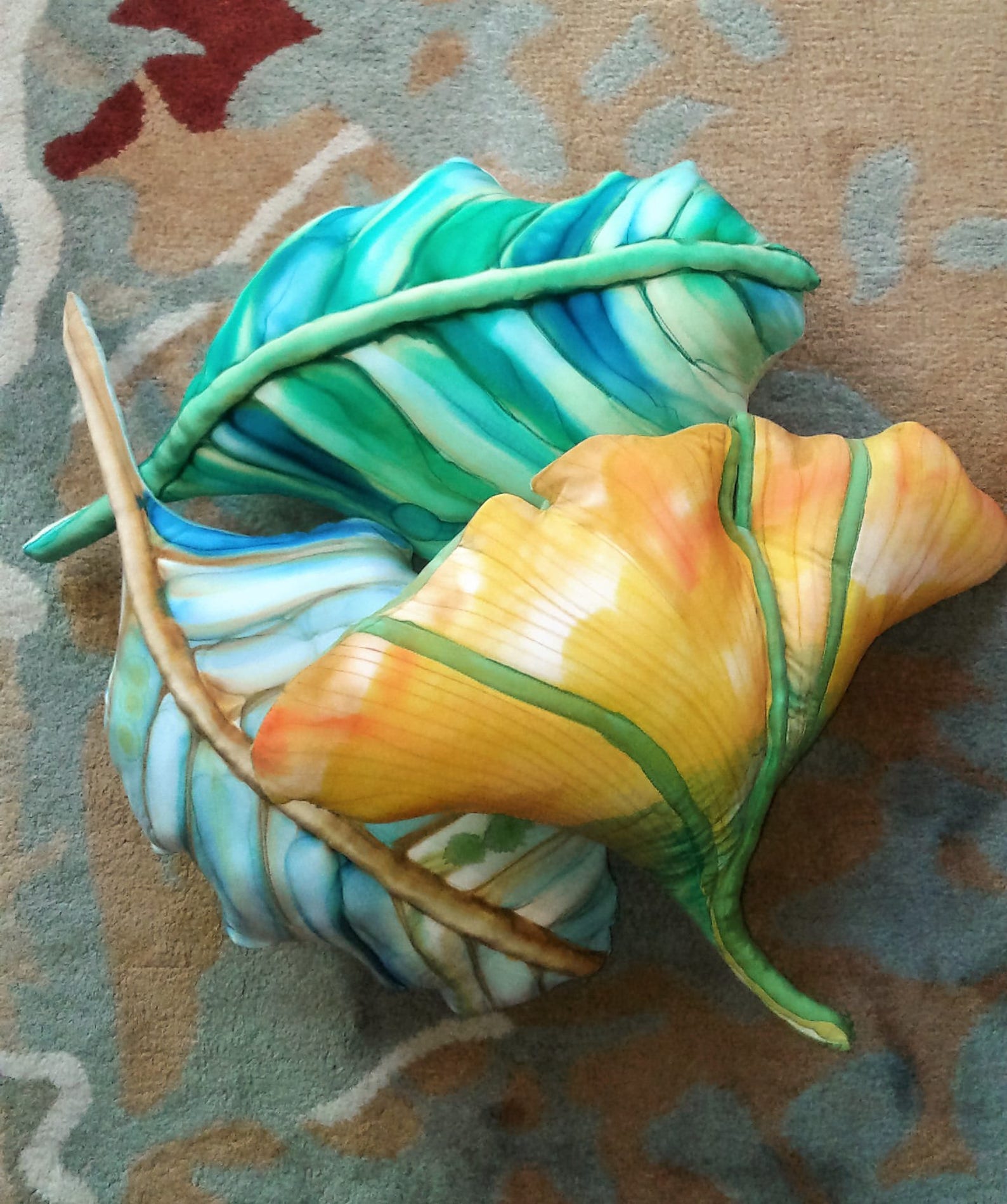 Home Decor Decroative Hand Painted Silk Leaf Pillow in Emerald Green ...