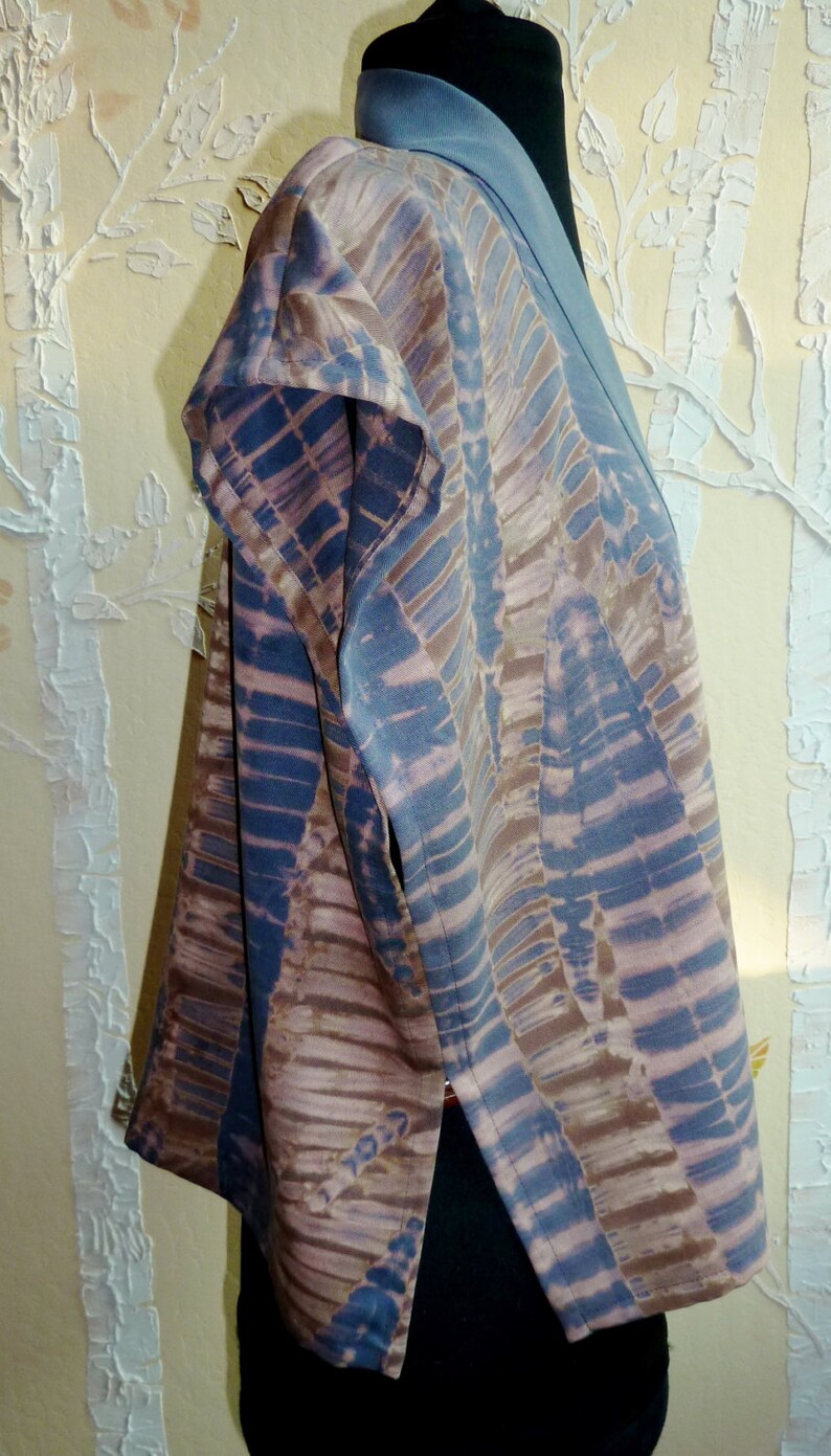 Shibori Dyed Rayon Twill Cropped Tunic Vest Jacket in Dusty Charcoal ...