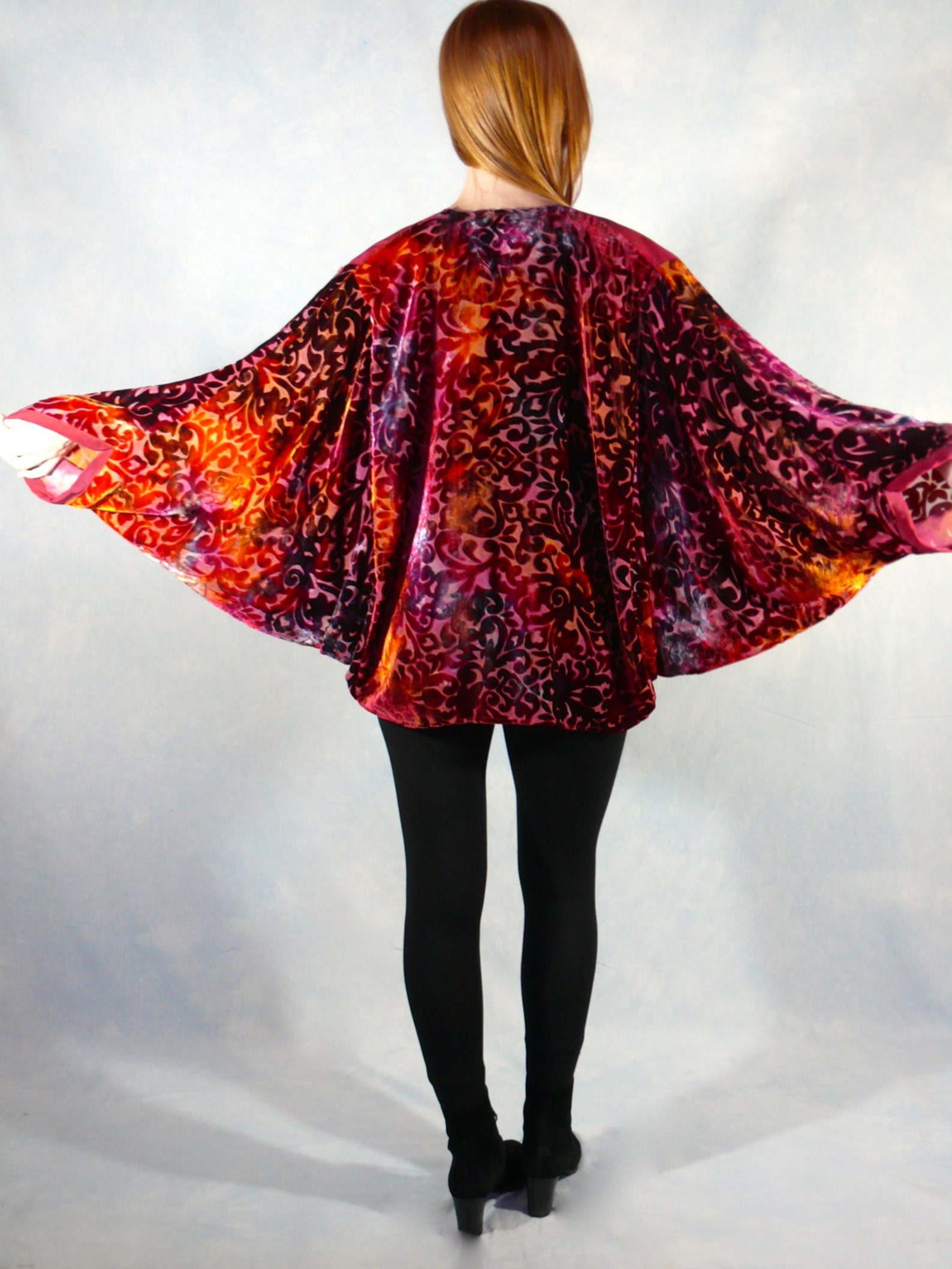 Devore Velvet Ruby Red Holiday Butterfly Jacket - Etsy