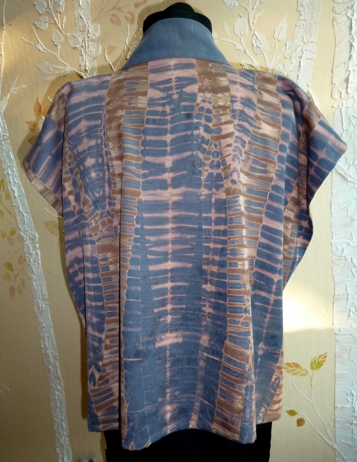 Shibori Dyed Rayon Twill Cropped Tunic Vest Jacket in Dusty Charcoal ...