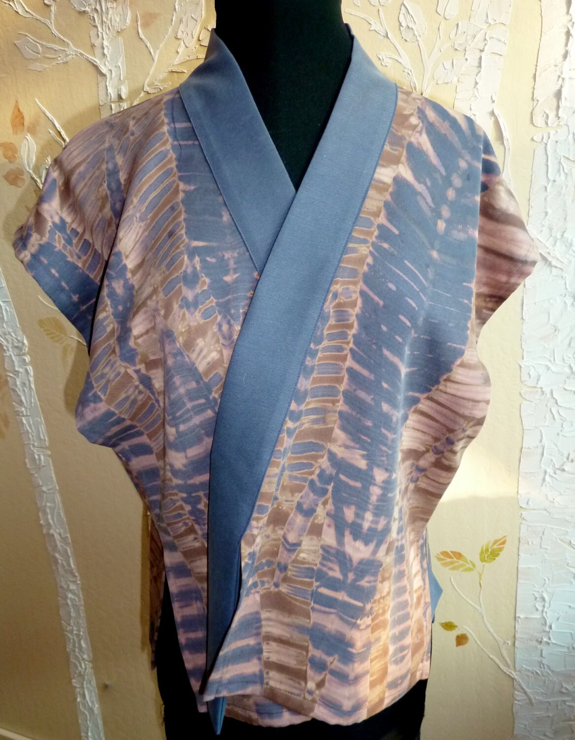 Shibori Dyed Rayon Twill Cropped Tunic Vest Jacket in Dusty Charcoal ...