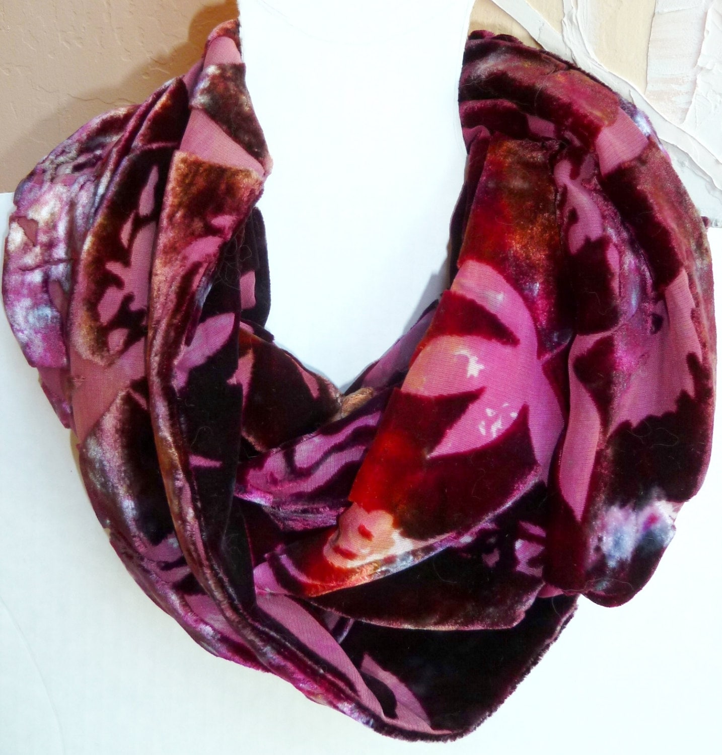 Leaf Pattern Devore Cut Silk Rayon Velvet Infinity Circular - Etsy