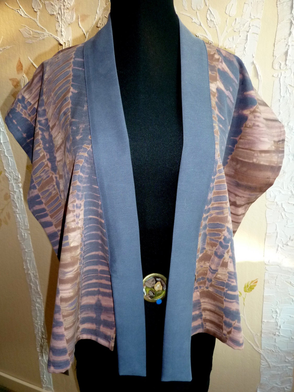 Shibori Dyed Rayon Twill Cropped Tunic Vest Jacket in Dusty Charcoal ...