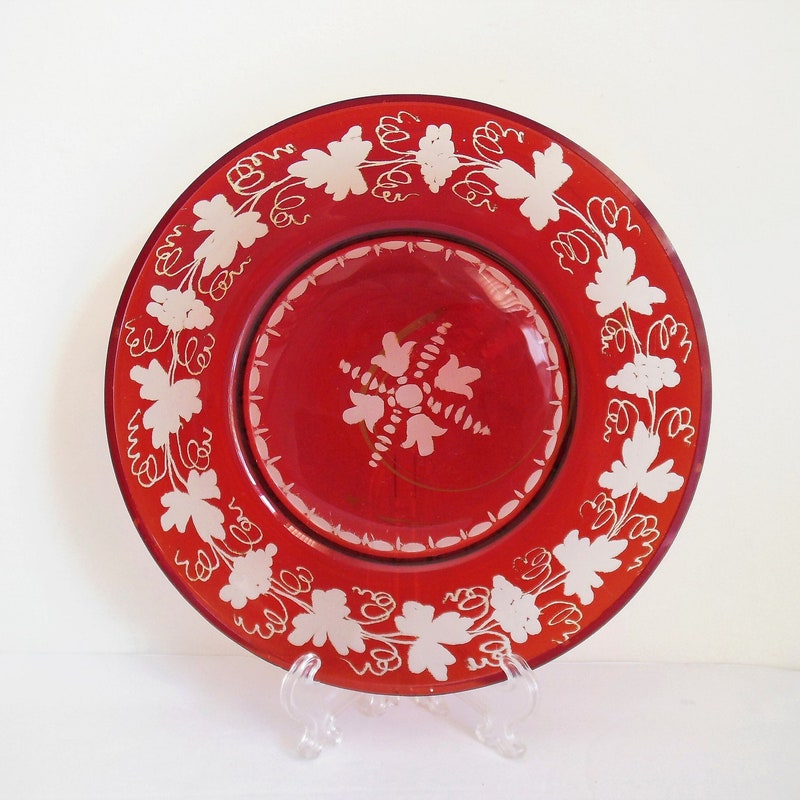 Red Glass Plates Etched - Etsy