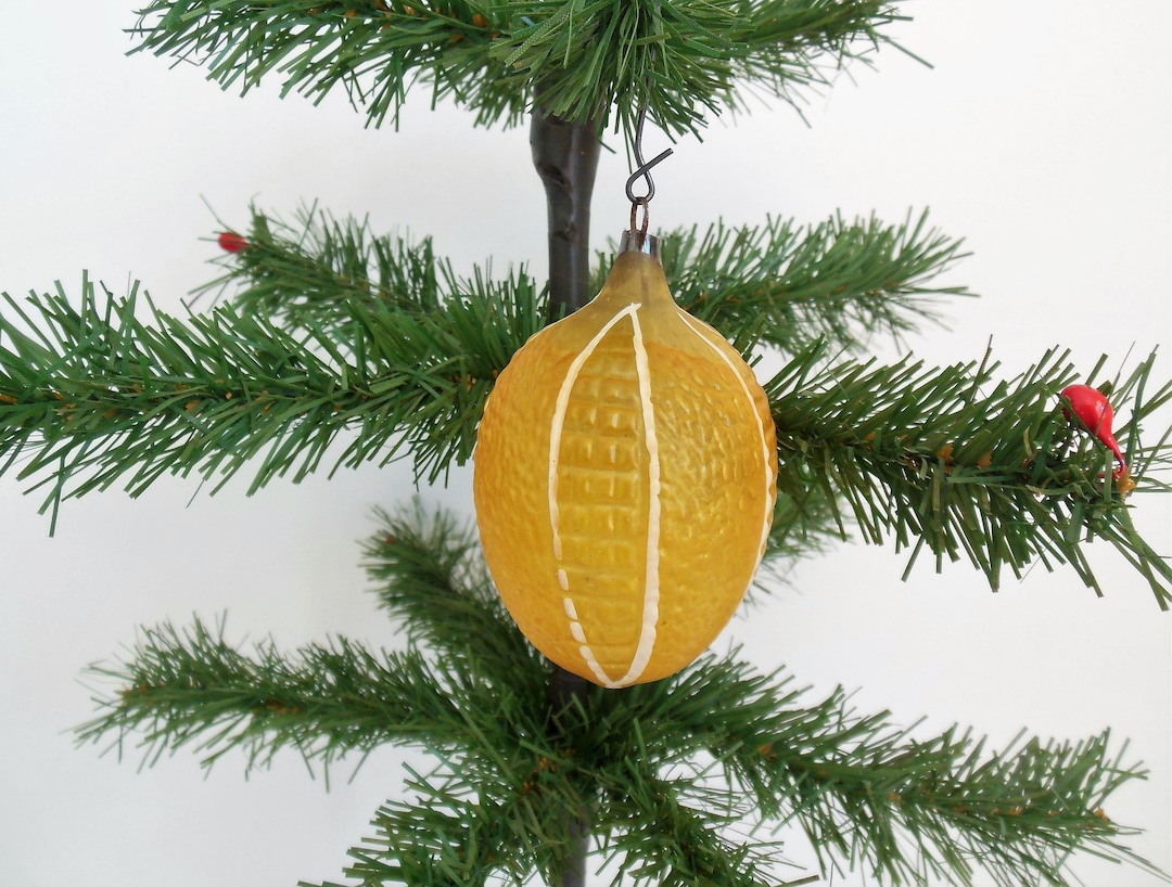 Lemon Christmas Tree Ornament, Yellow Striped Old Glass Ball, Antique ...