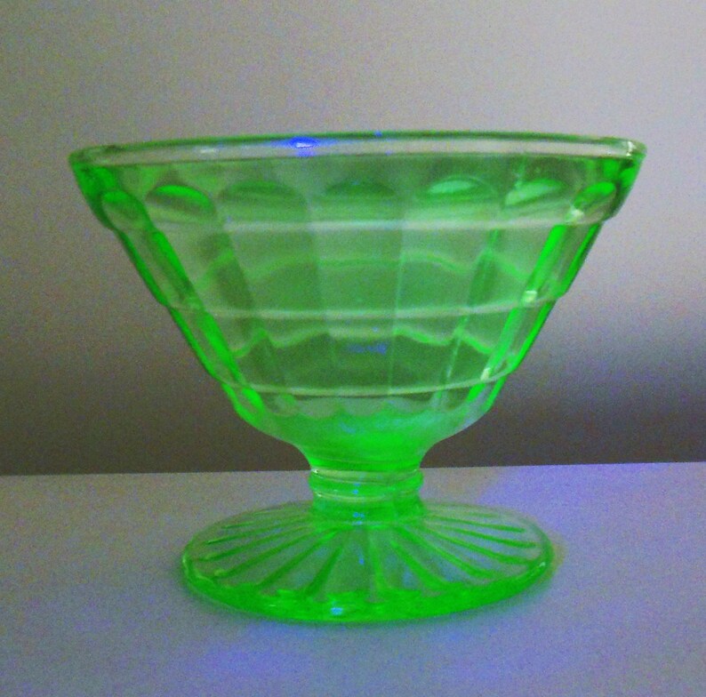 Vaseline Glass Sherbet Block Optic by Anchor Hocking Green - Etsy