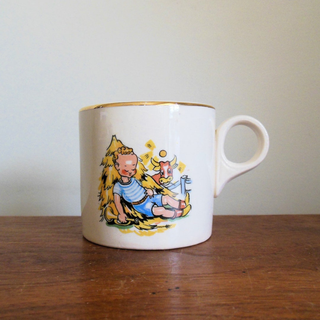 Children's Little Boy Blue Mug, Old Nursery Rhyme Cup, Small Gold ...