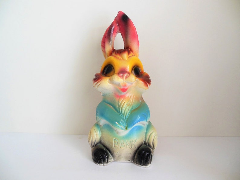 Big Chalkware Easter Bunny Colorful Large Rabbit Plaster - Etsy