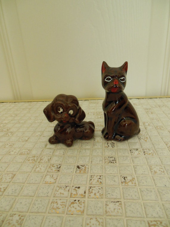 Redware Dog Figurines Pair of Red Clay Dogs Mid Century Made | Etsy